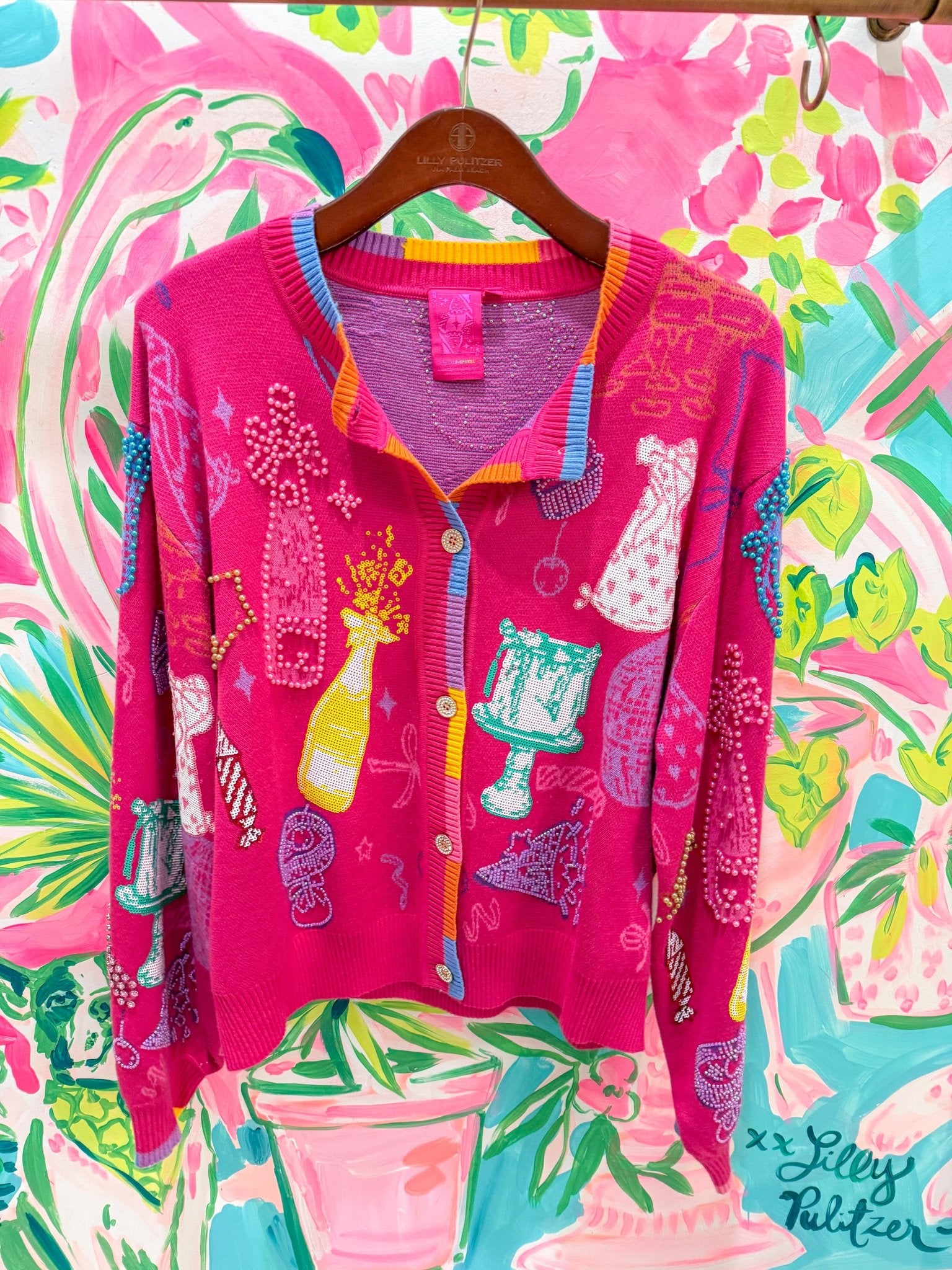 Hot Pink Birthday Icon Rainbow Trim Cardigan – The Printed Peach Savannah